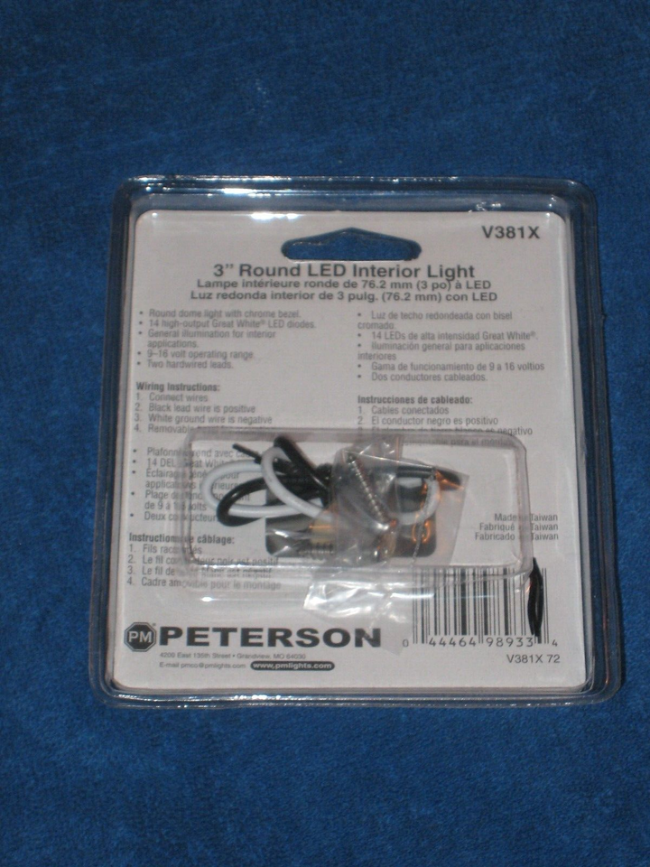 Peterson 9-16 V. 3" White Round Dome LED Interior Light V381X, New in ...