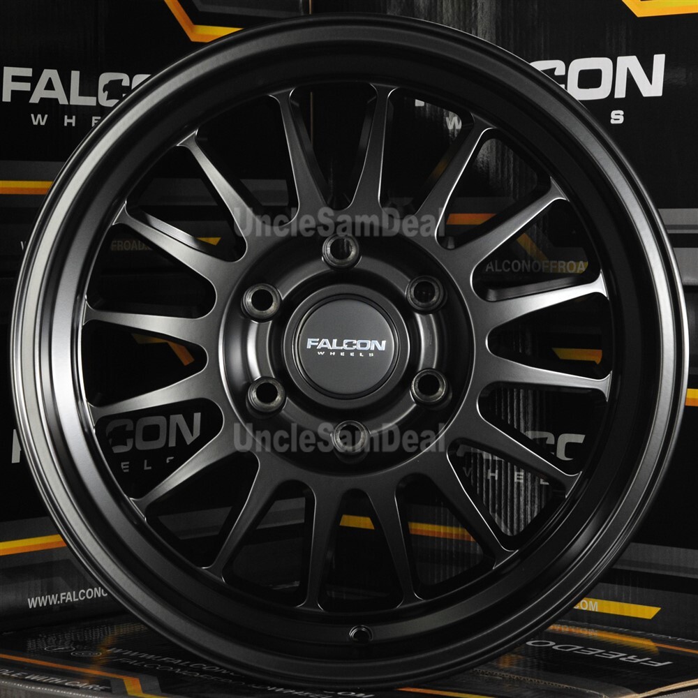 17x9 6x139.7 6x5.5 -12 FALCON TX2 STRATOS MATTE BLACK 16 SPOKES TRUCK 4 ...