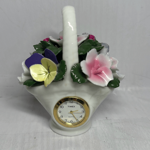 Vintage porcelain ceramic Timex china case flower basket clock Needs A ...