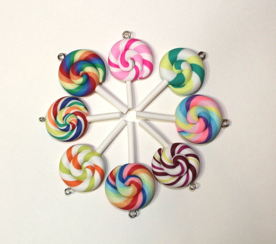 16 PC Mini Lollipops Clay Pendant Charm Ornaments, DIY Craft Jewelry ...
