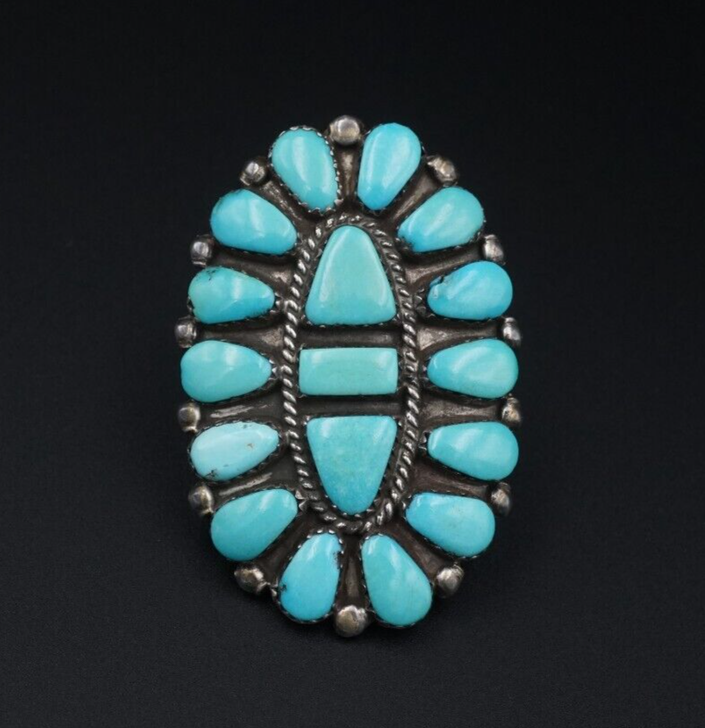 Navajo Sterling Silver Blue Turquoise Ring Size 6 Signed LH Leo Harvey ...