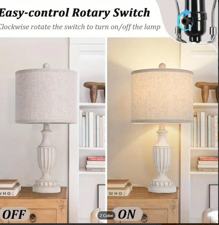 Farmhouse Table Lamps Set of 2, White Rustic Vintage Table Lamps for ...
