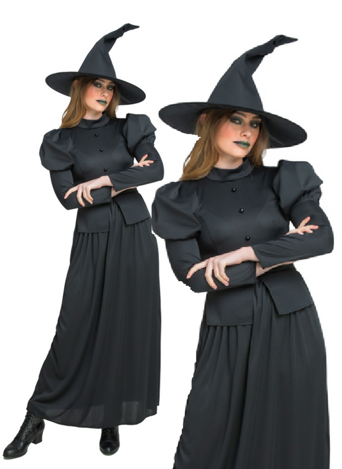 Wicked Witch Costume Ladies Black Witches Outfit Halloween Fancy Dress ...