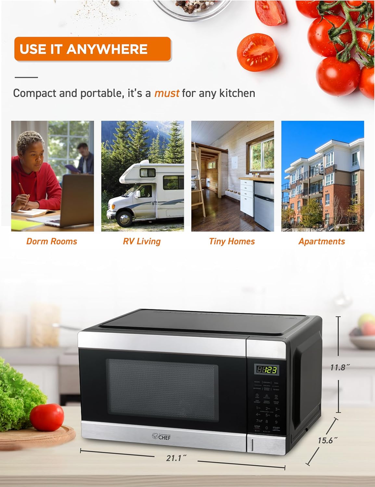 1.1 Cu Ft Microwave with 10 Power Levels, Small Microwave with Push ...