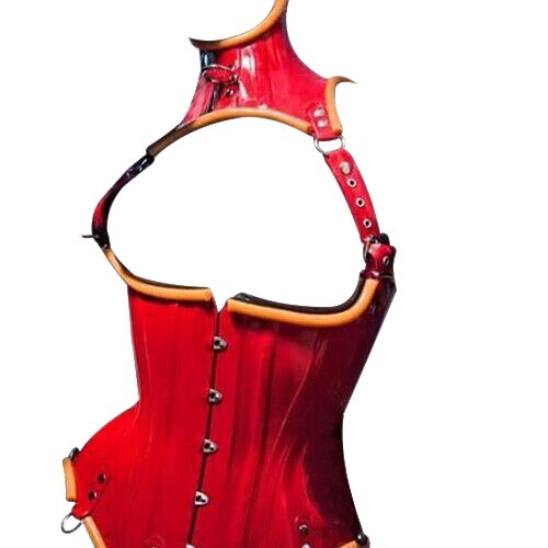 Red Latex Stunning Unique New Burlesque Corset Complimenting Laced Neck ...
