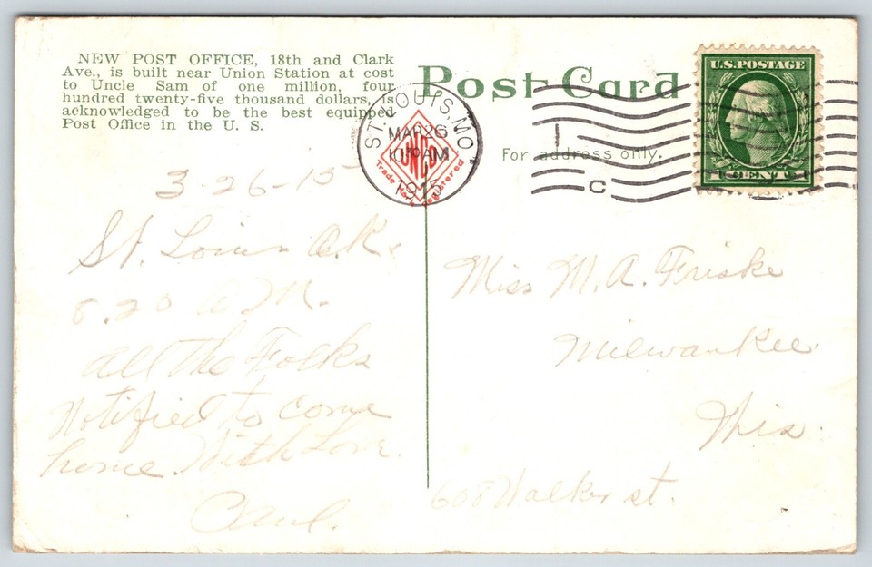 Postcard New Post Office, St. Louis, Missouri Posted 1915 | eBay