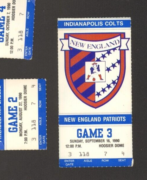1990 INDIANAPOLIS COLTS vs NEW ENGLAND PATRIOTS TICKET STUB HOOSIER ...