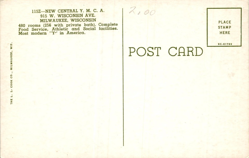 L L Cook Co Milwaukee Wisconsin New Central YMCA 915 W Wisconsin Ave YM ...