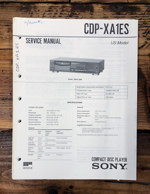Sony CDP-XA1ES CD Player Service Manual *Original* | eBay
