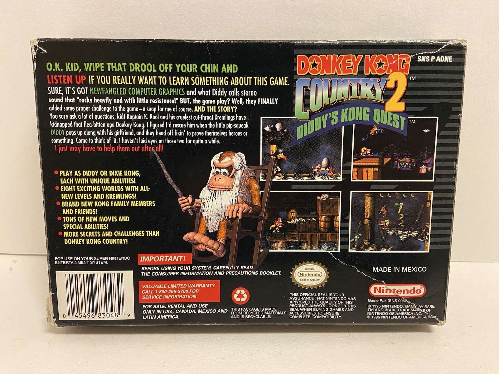 Donkey Kong Country 2 SNES Super Nintendo Diddys Quest w/Manual ...