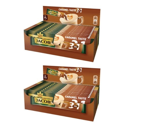 2x JACOBS Caramel Taste 3in1 Instant Coffee Sticks Sachets Full Box 10 ...