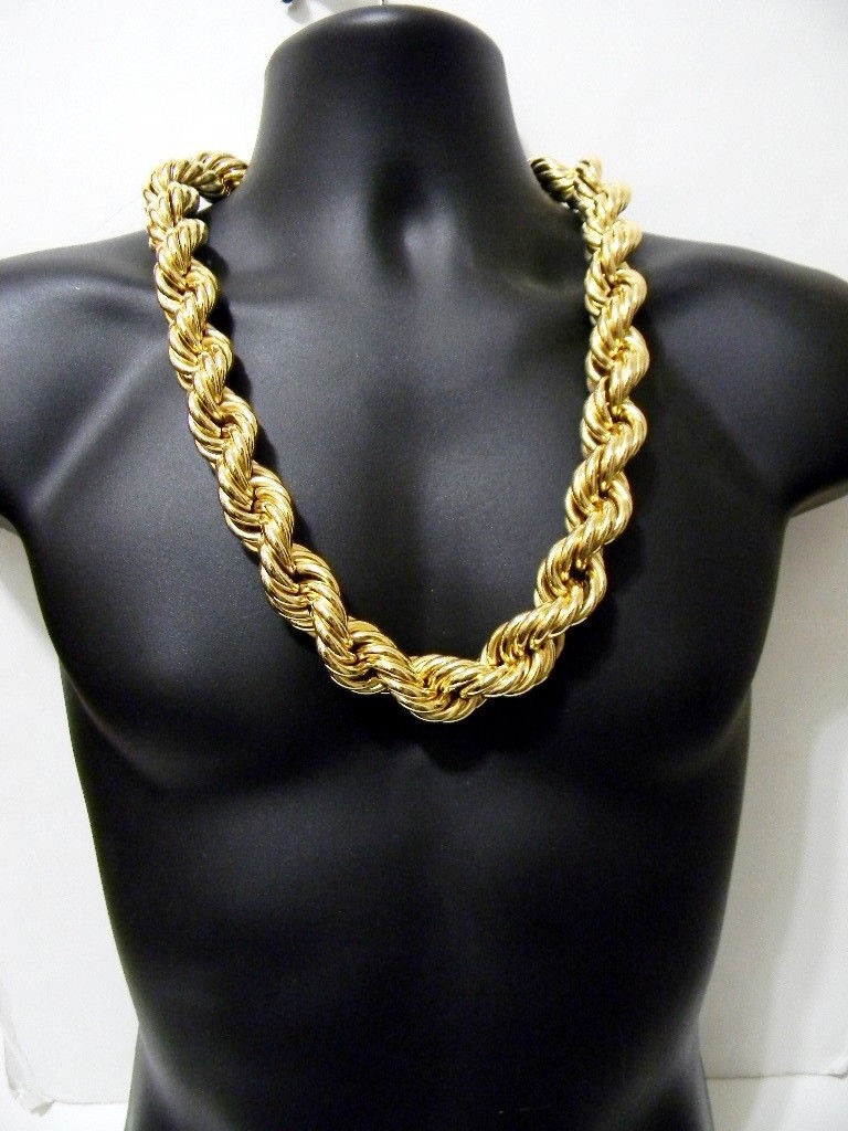 14K Gold Finish Hip Hop Rope Dookie Chain Chunky Twisted Necklace 30 ...