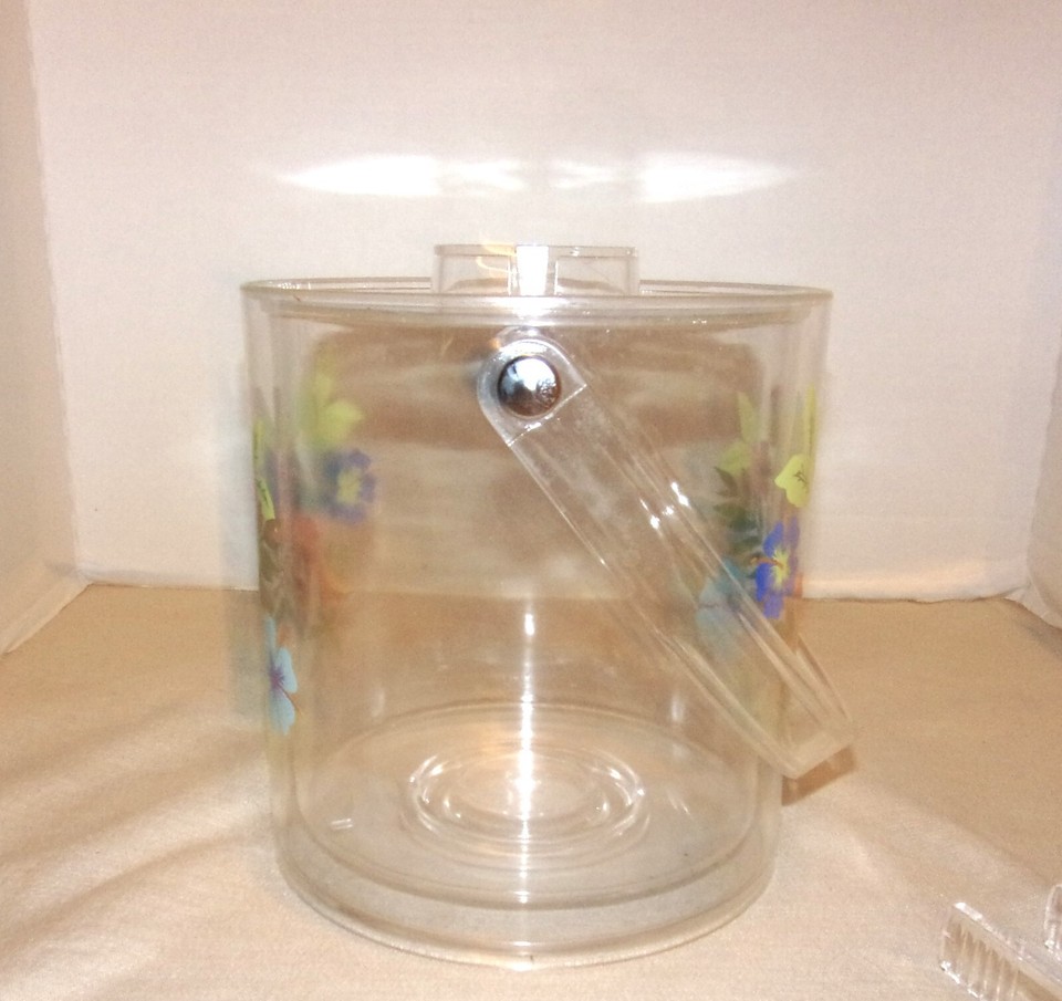 Vintage Tropical Themed Clear Acrylic Ice Bucket w/Lid/Handle/Tongs | eBay