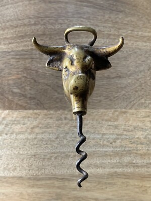 VINTAGE/ANTIQUE? BRASS BULL NOVELTY FIGURAL CORKSCREW-cow cattle horns ...