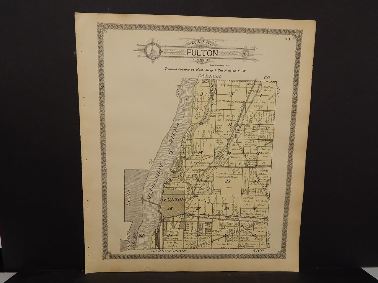 Illinois Whiteside County Map Fulton Township 1912 Z6#88 | eBay