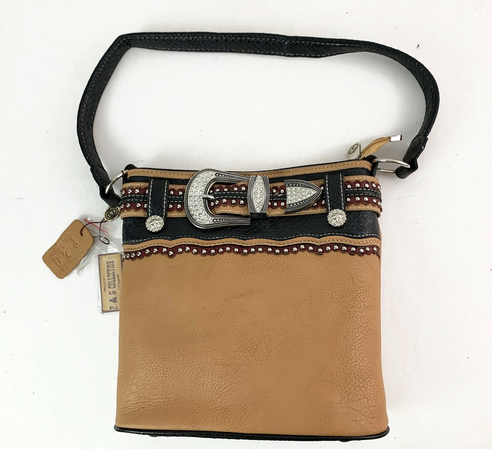 P&G Collection Southwest Western Tan Leather Studded Purse Handbag New ...