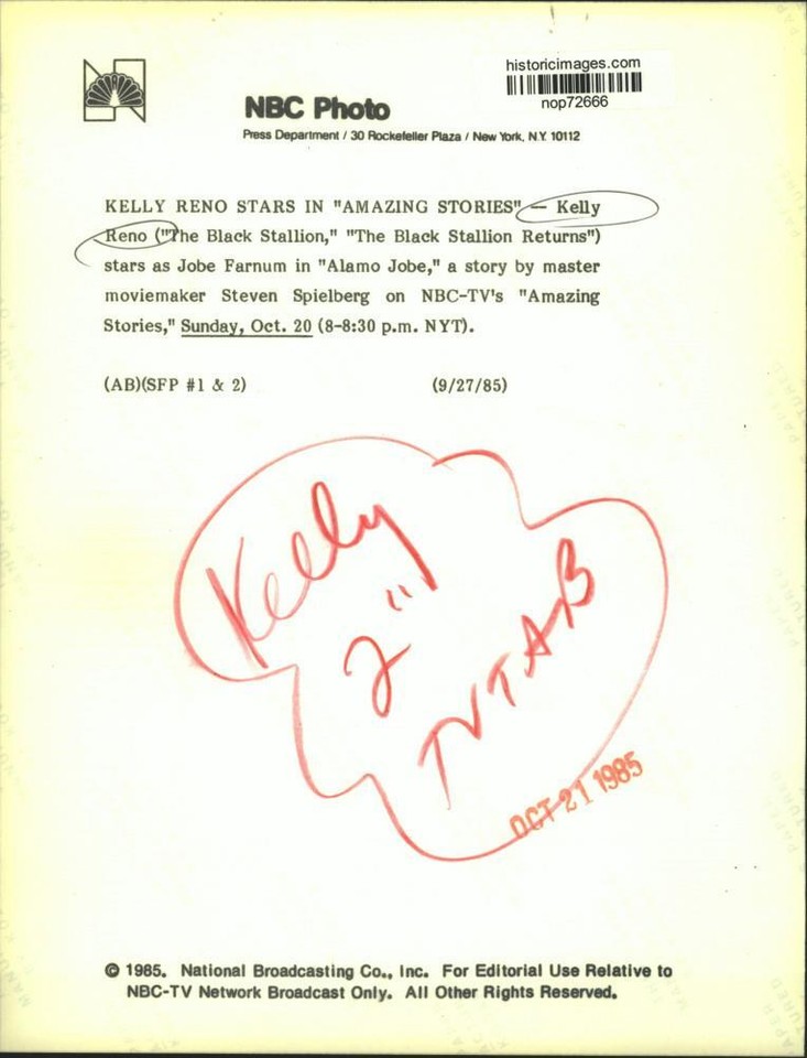 1985 Press Photo Kelly Reno stars on NBC-TV's Amazing Stories in "Alamo ...