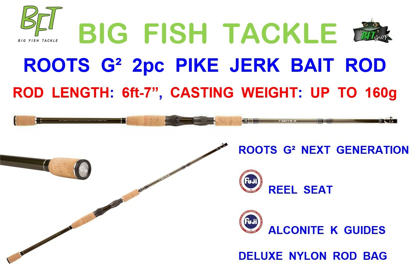 BFT ROOTS G² 6ft-7" PIKE JERK BAIT TRIGGER ROD 160g FOR CASTING BIG ...