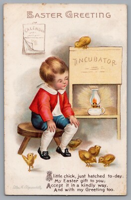 Postcard Easter A/S Clapsaddle Boy with Incubator Chicks Easter ...