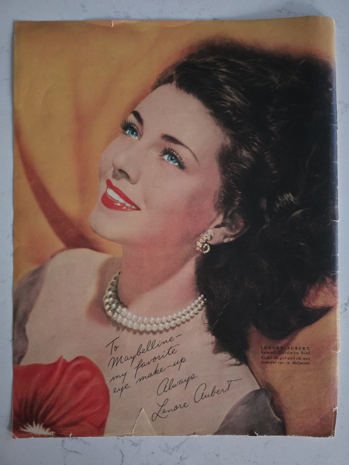 1944 Maybelline Cosmetics Lenore Aubert Hollywood Star beautiful eyes ...