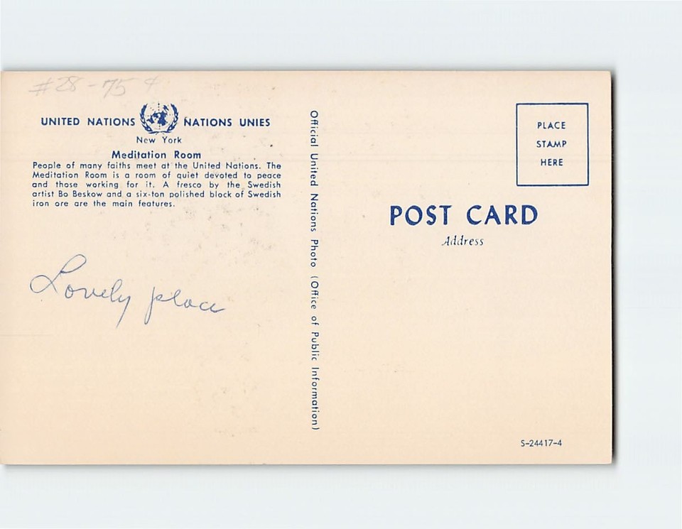 Postcard Meditation Room United Nations Headquarters New York USA | eBay