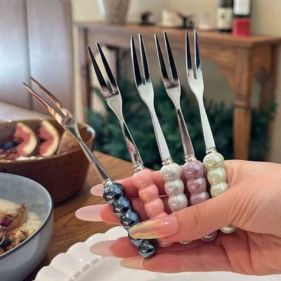 Stainless Steel Dinner Fork Long Handle Table Forks Set Korean Cutlery ...
