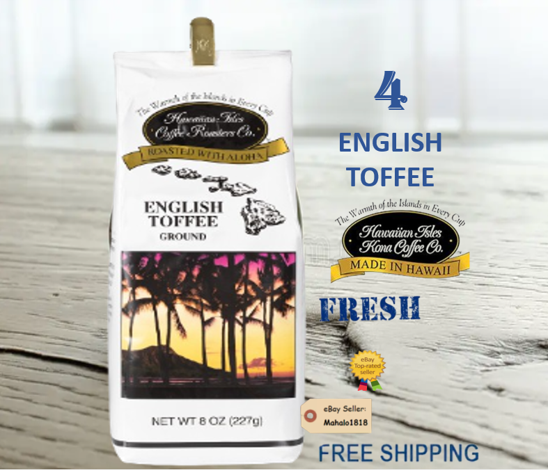 4 Pack Hawaiian Isles Coffee ENGLISH TOFFEE 8oz Ground APG FRESH | eBay