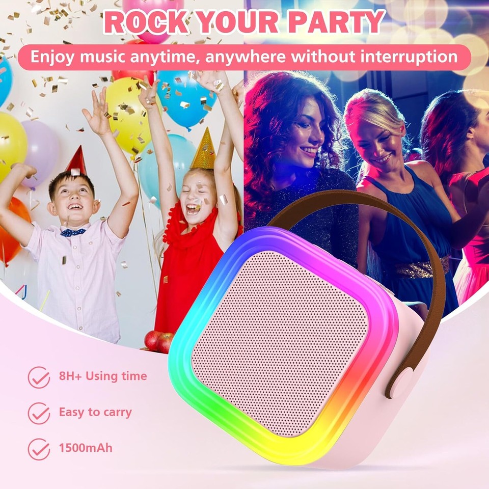 Wireless Mini Karaoke Machine with 2 Microphones Bluetooth Speaker for ...