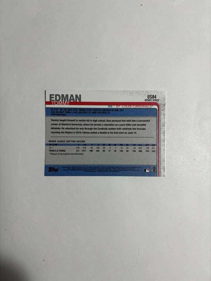 Tommy Edman 2019 Topps Update Rookie Card #US84 Cardinals | eBay