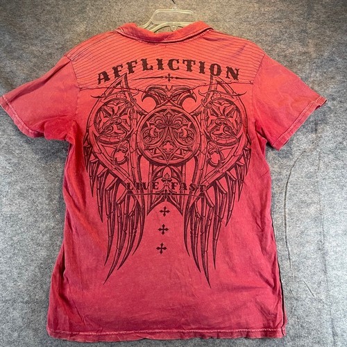 Affliction Live Fast Polo Shirt Men’s L Red Distressed Biker MMA Style ...
