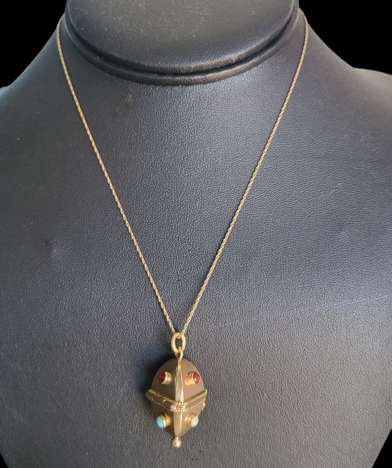 Vintage 18k Yellow Gold Etruscan Charm Pendant Multi Gem Locket with a ...