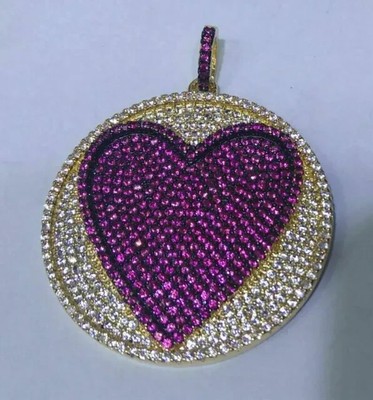 3Ct Diamond Simulated Pink Ruby Love Heart Women's Pendant 925Silver ...