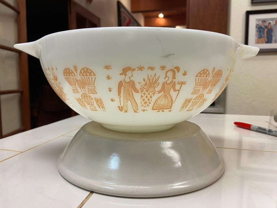 VINTAGE PYREX # 444 ORANGE AMISH BUTTERPRINT CINDERELLA BOWL 4 QT | eBay