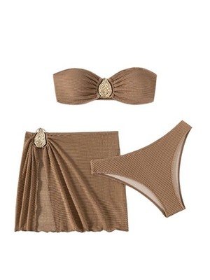 Women's Strapless Swimsuits Metal Decor High Waisted Cheeky Bikini Set ...