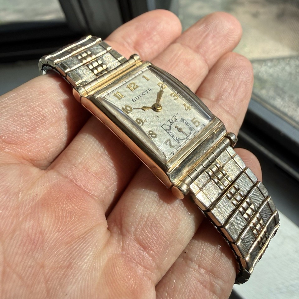Vintage Bulova Art Deco Tank Style Watch Rectangle 10k Gold Filled Case ...