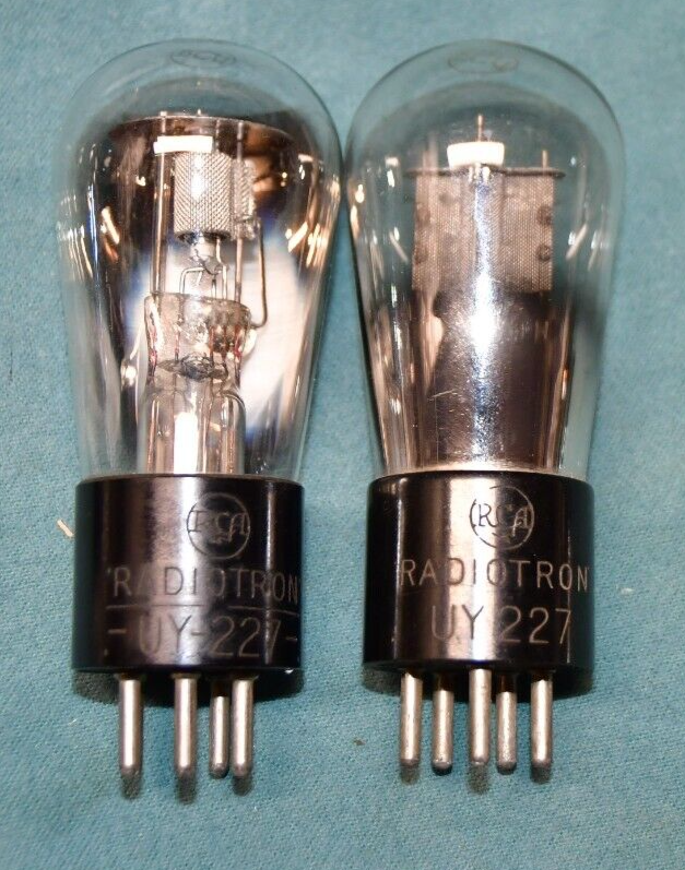 Pair Of Engraved Base Mesh Plate Globe Radiotron Type UY-227 Vacuum ...