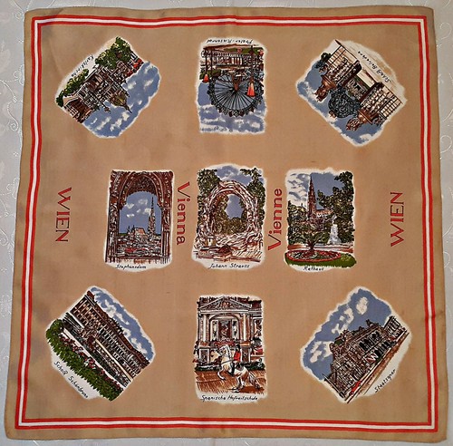 AUSTRIA-VINTAGE AUTHENTIC SOUVENIR VIENNA LANDMARKS ACETATE 27" SQUARE ...