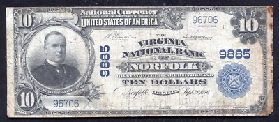 1902 $10 THE VIRGINIA NB OF NORFOLK, VA NATIONAL CURRENCY CH. #9885 | eBay