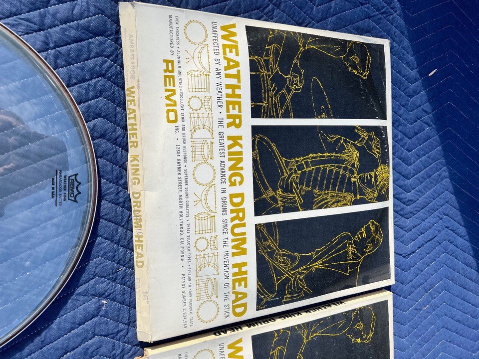 4 NOS 1970s Remo Weather King 16" Ambassador Batter smooth drum Head ...