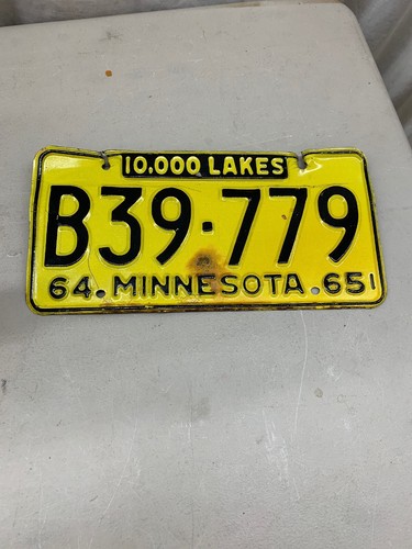 1964 1965 MINNESOTA MN LICENSE PLATE Tag Muscle Car B39-779 yellow ...