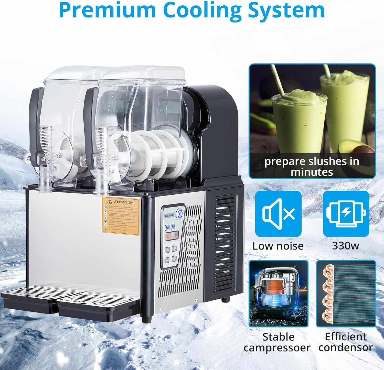 Commercial Slushy Machine Smoothie Maker 4Lx2 Frozen Drink Daiquiri ...