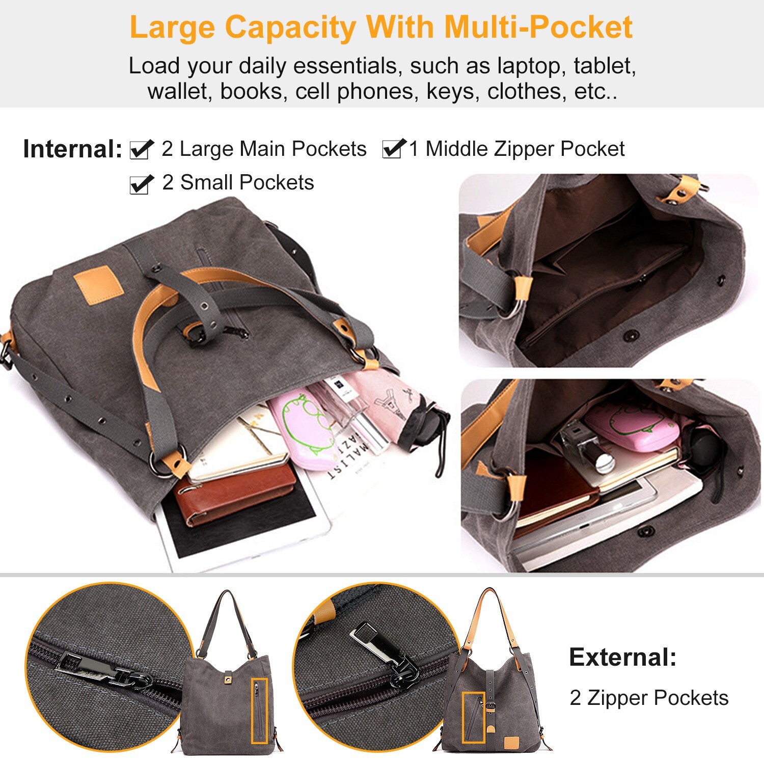 Women Lady Canvas Tote Bag Fashion Handbag Shoulder Bag Backpack ...