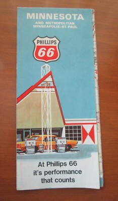 1969 PHILLIPS 66 MINNESOTA AND METROPOLITAN MINNEAPOLIS - ST. PAUL MAP ...