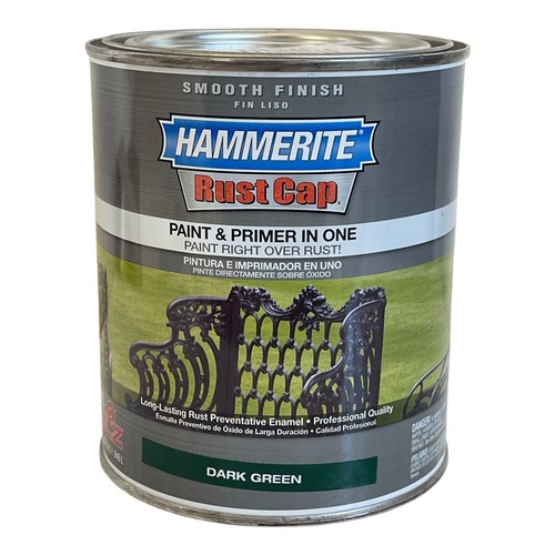 Hammerite Rust Cap Dark Green Smooth Finish Metal Paint & Primer Quart ...