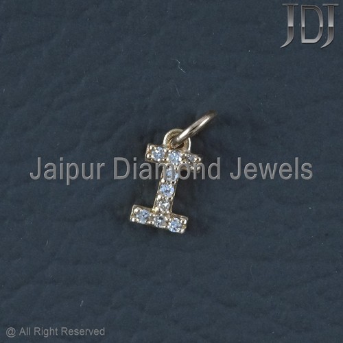 Solid 14k Yellow Gold Natural Diamond I Initial Small 6 MM Charm Letter ...