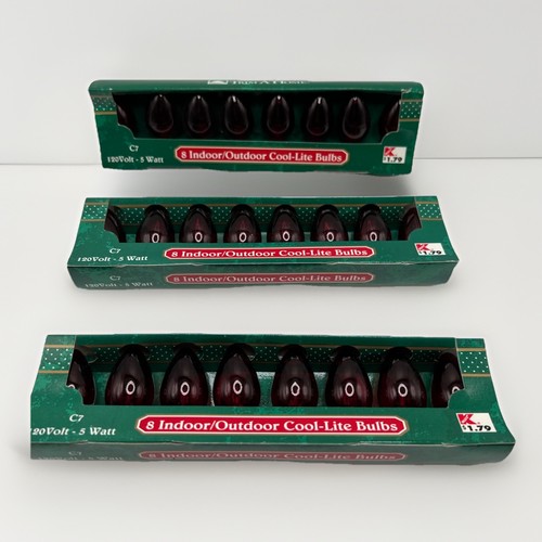 VTG Indoor / Outdoor RED COOL LIGHT BULBS C7 120 Volt - 5 Watt 24 Bulbs ...