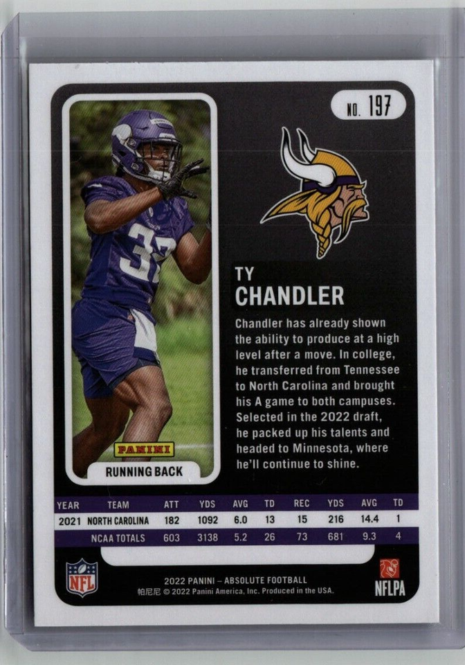 TY CHANDLER ROOKIE SILVER 2022 ABSOLUTE FOOTBALL 197 MINNESOTA VIKINGS ...