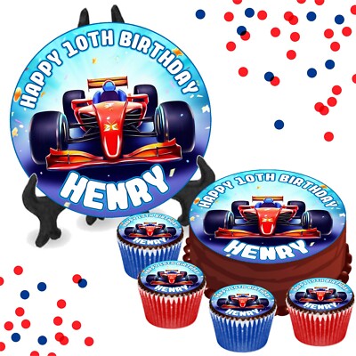 Formula 1 Car Blue PERSONALISED Edible Cake Cupcake Toppers Birthday ...