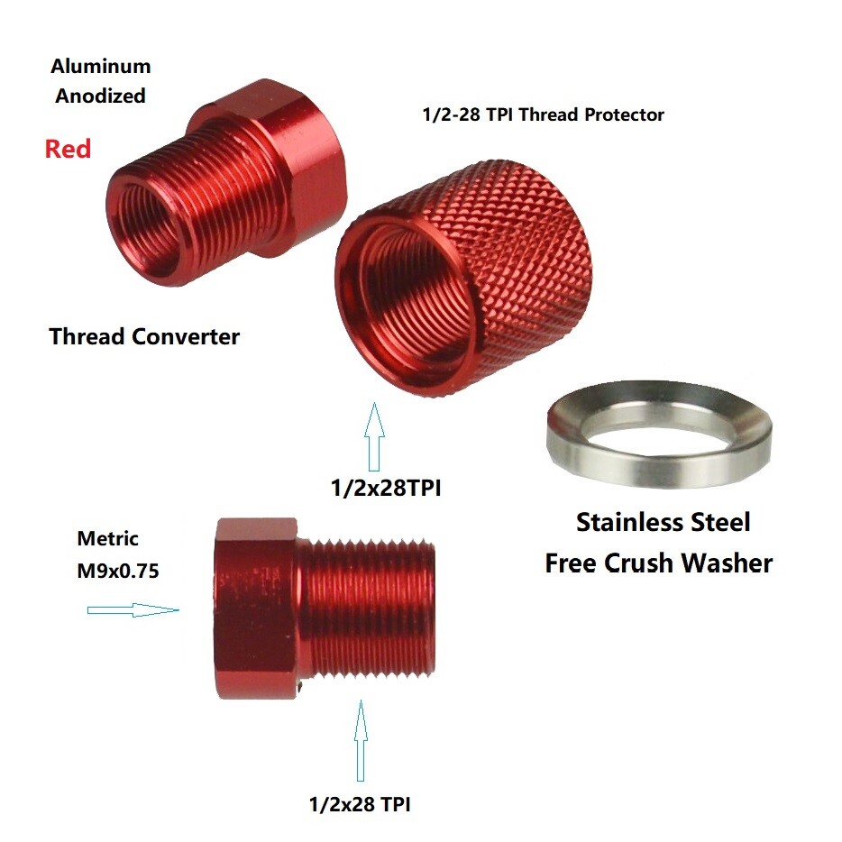 Red M9x.75 Convert 1/2x28 Adapter with Thread P-GSG Firefly/Mosquito | eBay