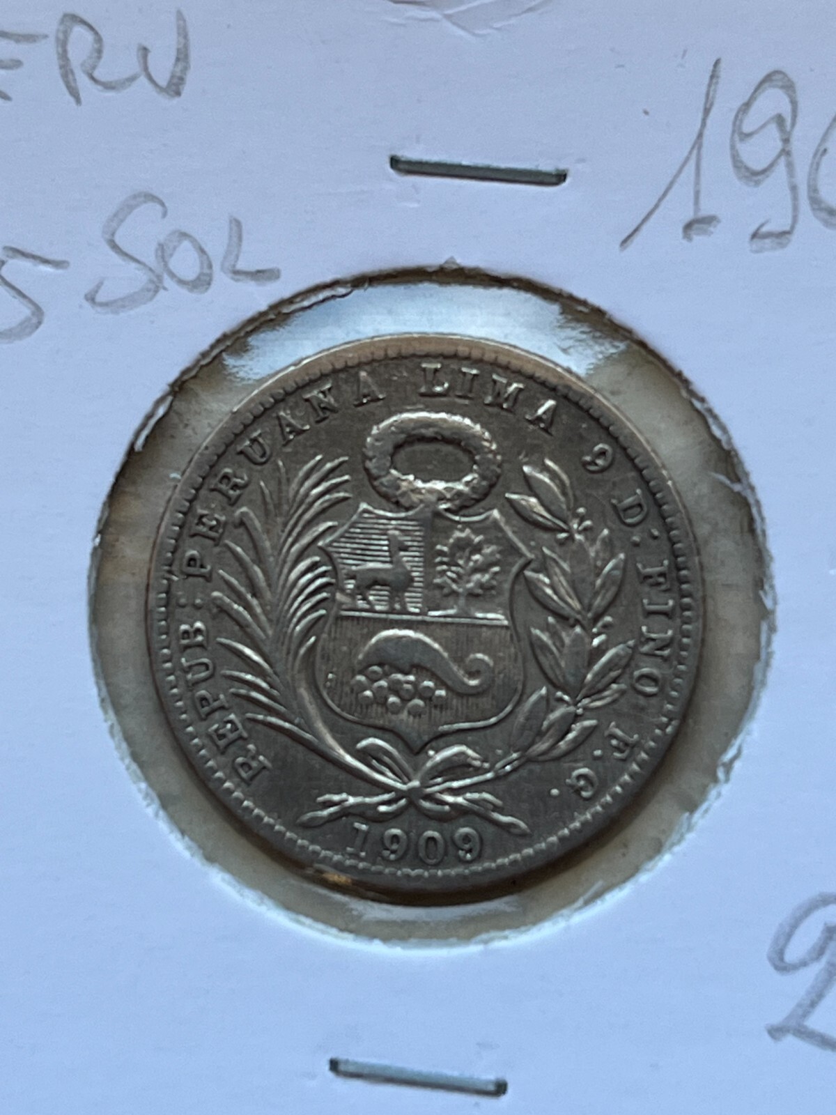 LIMA Repubblica del Peru 1/5 Sol 1909 Silver coin moneta in Argento BB+ ...